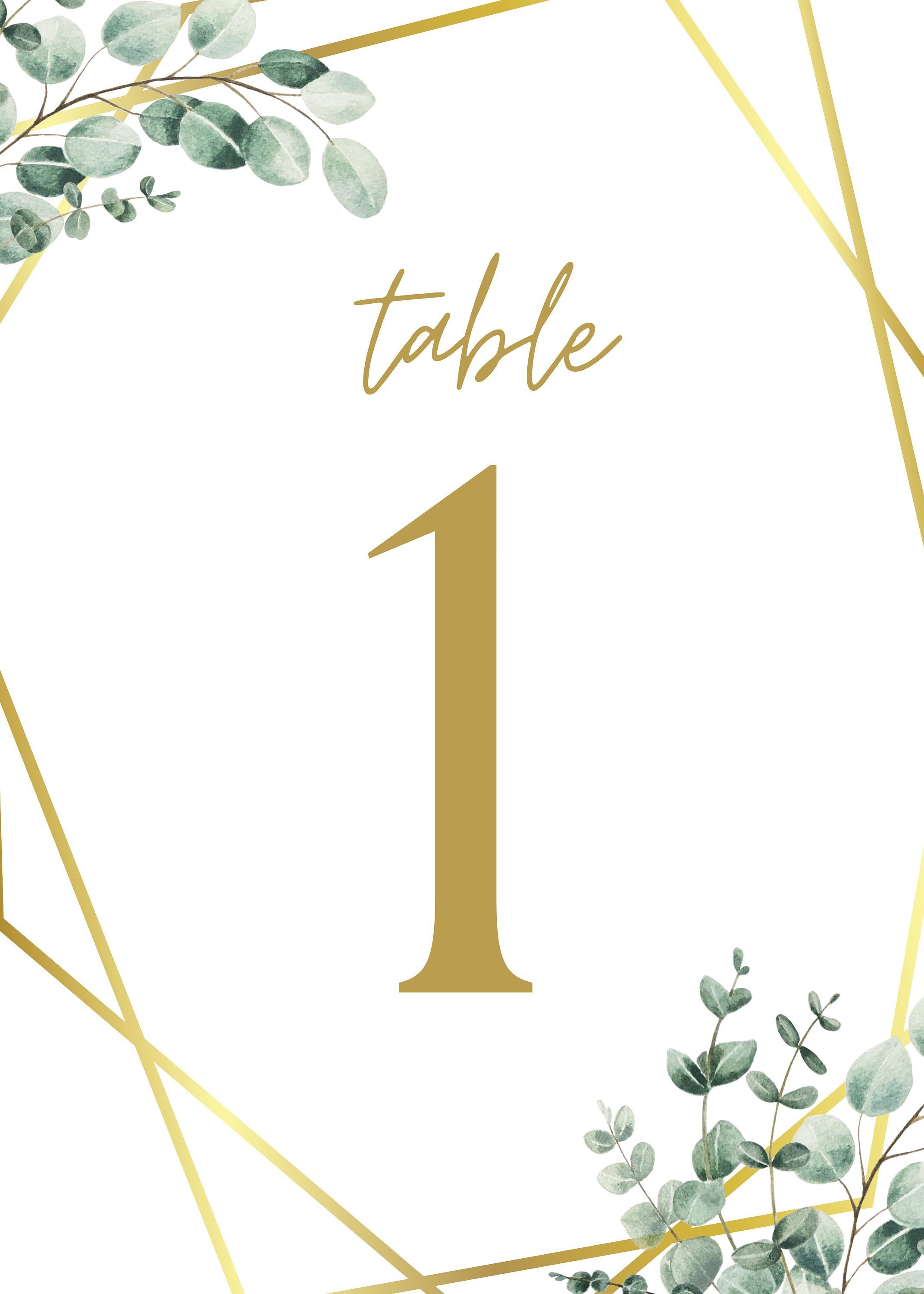 Gold Greenery Table Numbers Template | Editable Table Numbers ...
