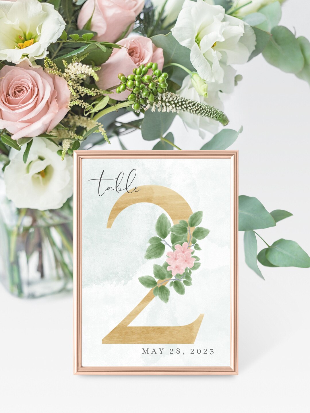 Gold Floral Watercolor Table Numbers Template | Editable Table Numbers ...
