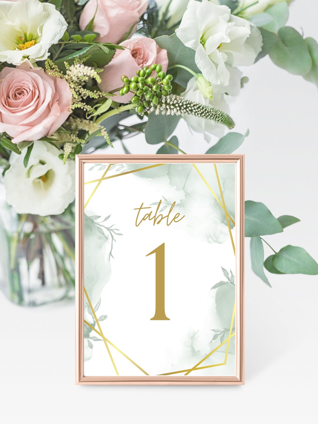 Gold Greenery Watercolor Table Numbers Template Editable Table Numbers ...