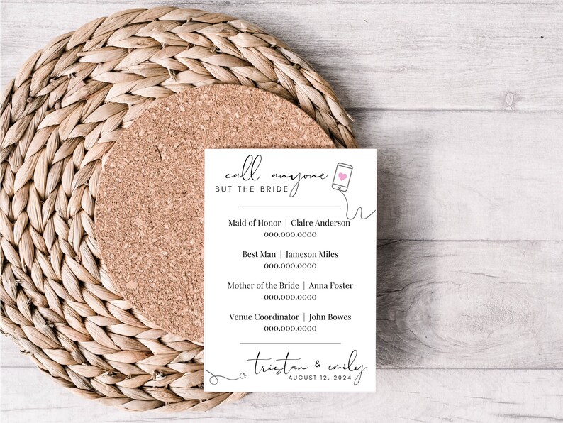 Minimalist Wedding Day Contact | Call Anyone but the Bride | Wedding ...