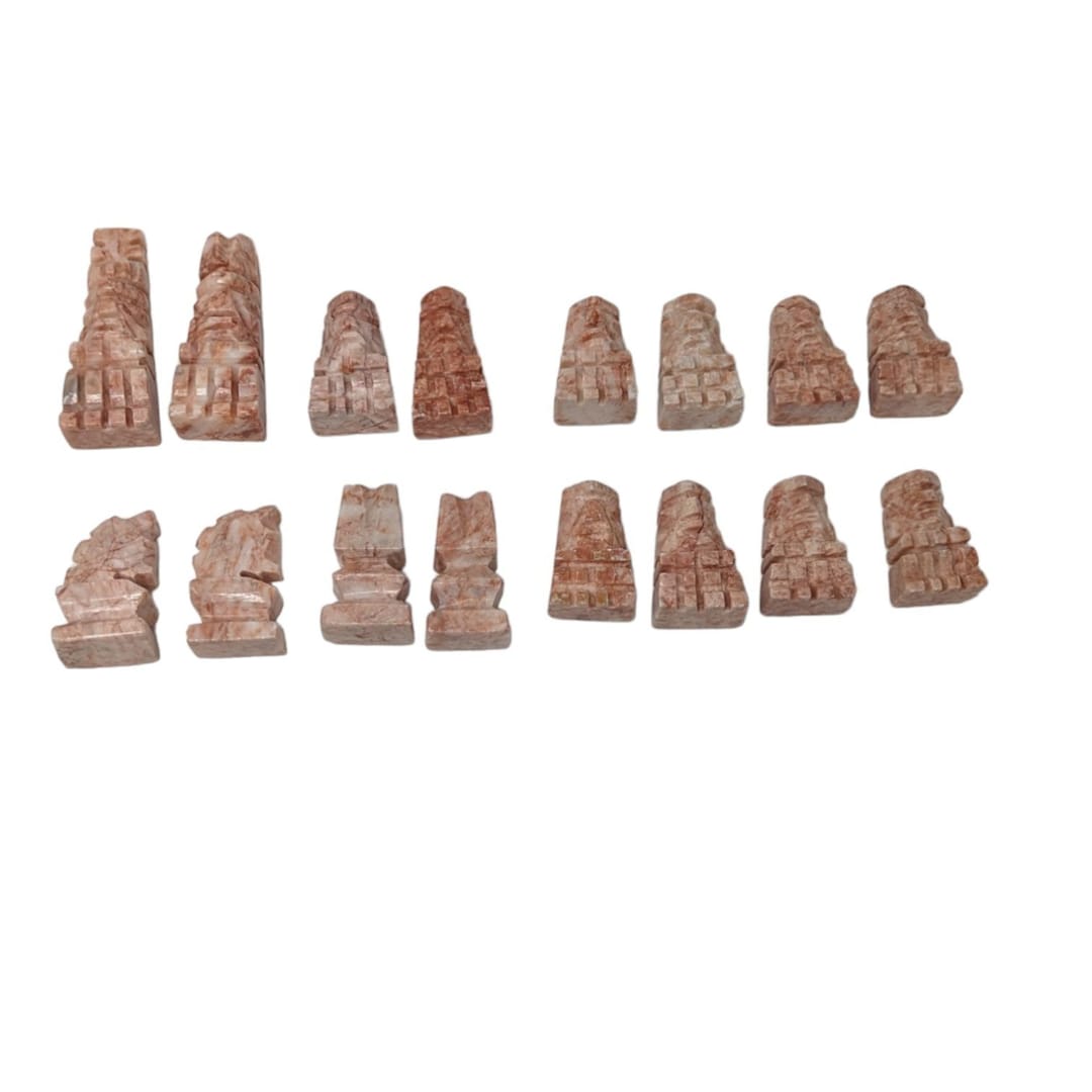 Set of 16 Pink Mexican Aztec Marble Stone Quartz? Chess Replacement ...