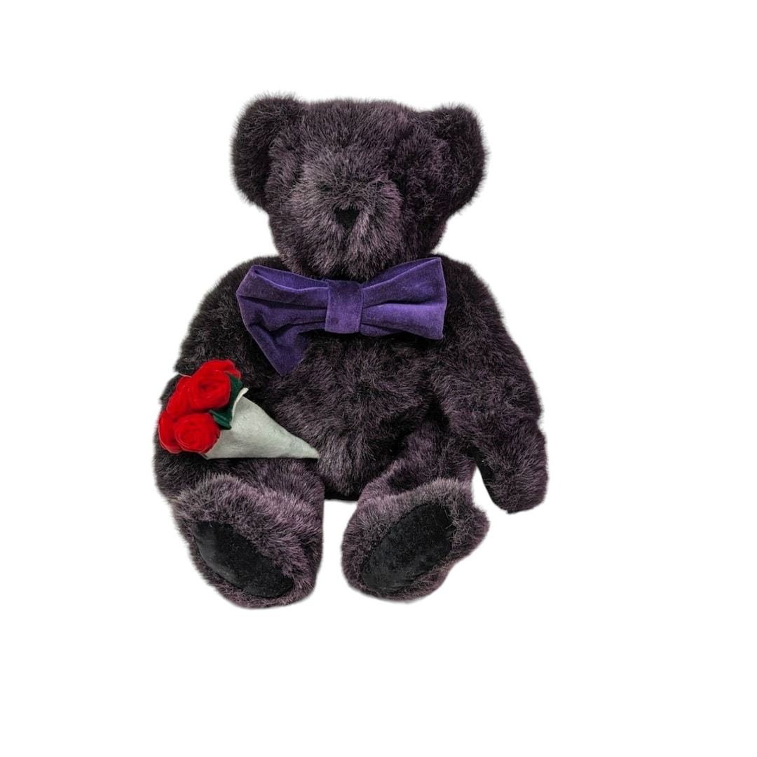 Vermont Teddy Bear Purple Handmade Plush Stuffed Animal Toy W/ Bowtie ...