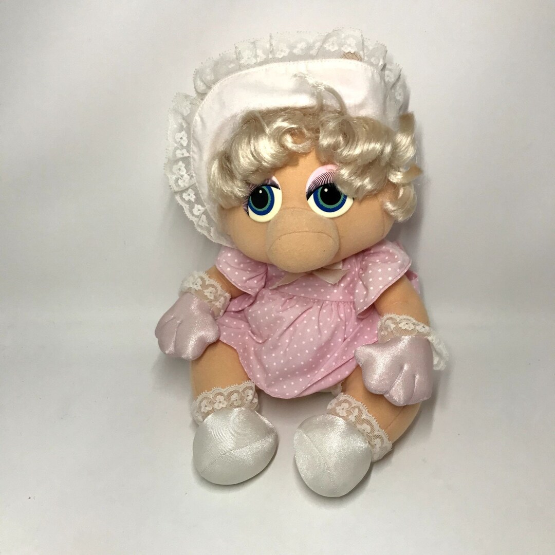 Vintage 1985 Muppet Babies Miss Piggy Pink Polka Dot Dress Outfit Plush ...