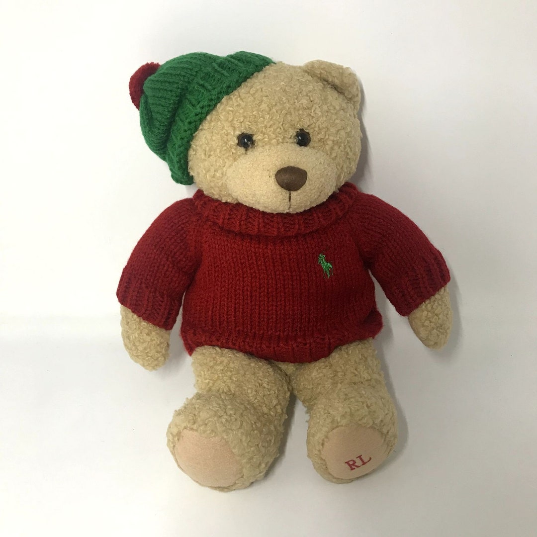 Vintage Ralph Lauren Polo Teddy Bear Red Sweater Green Hat Plush ...