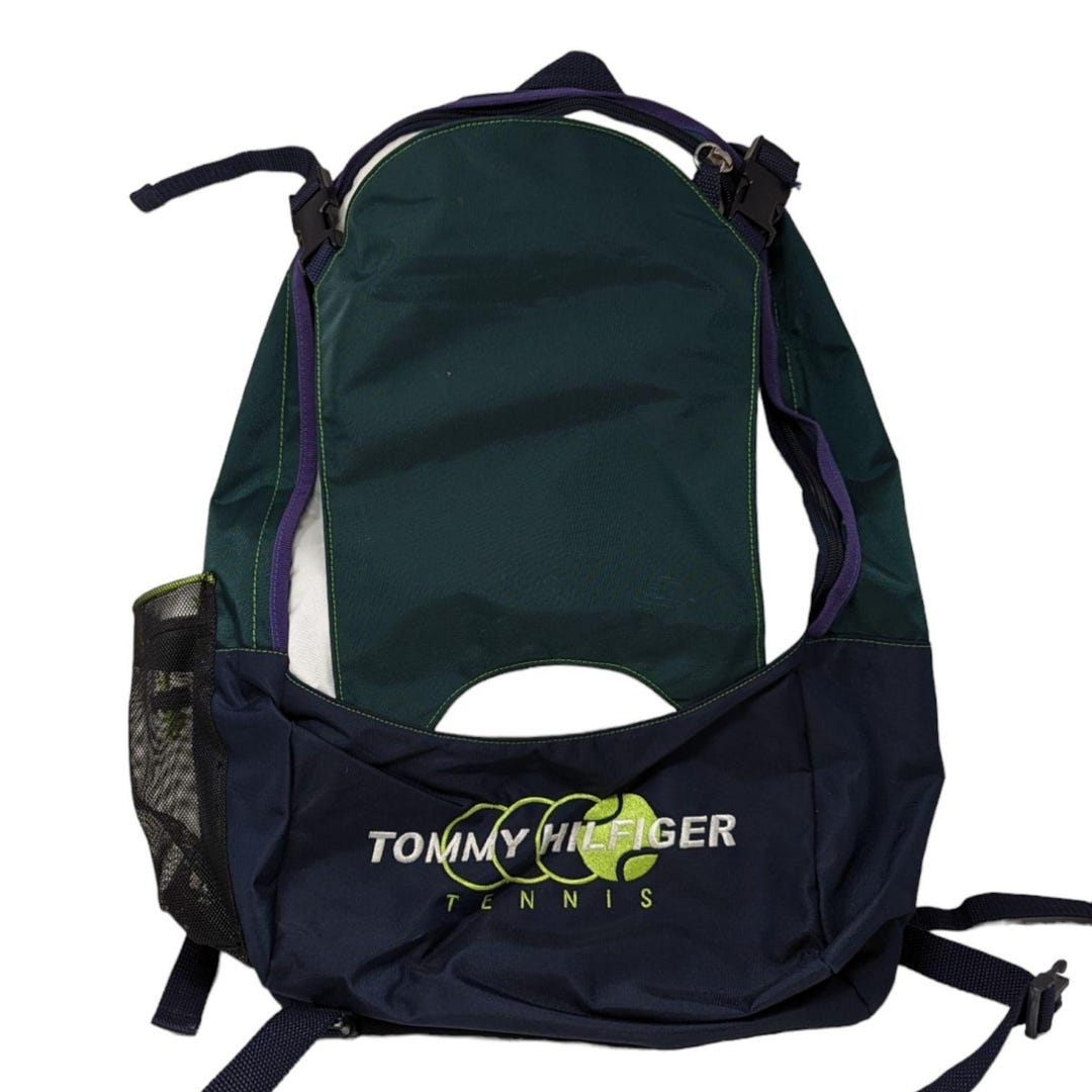 Vintage 1990s Y2K Tommy Hilfiger Spell Out Navy Green Tennis Sports ...