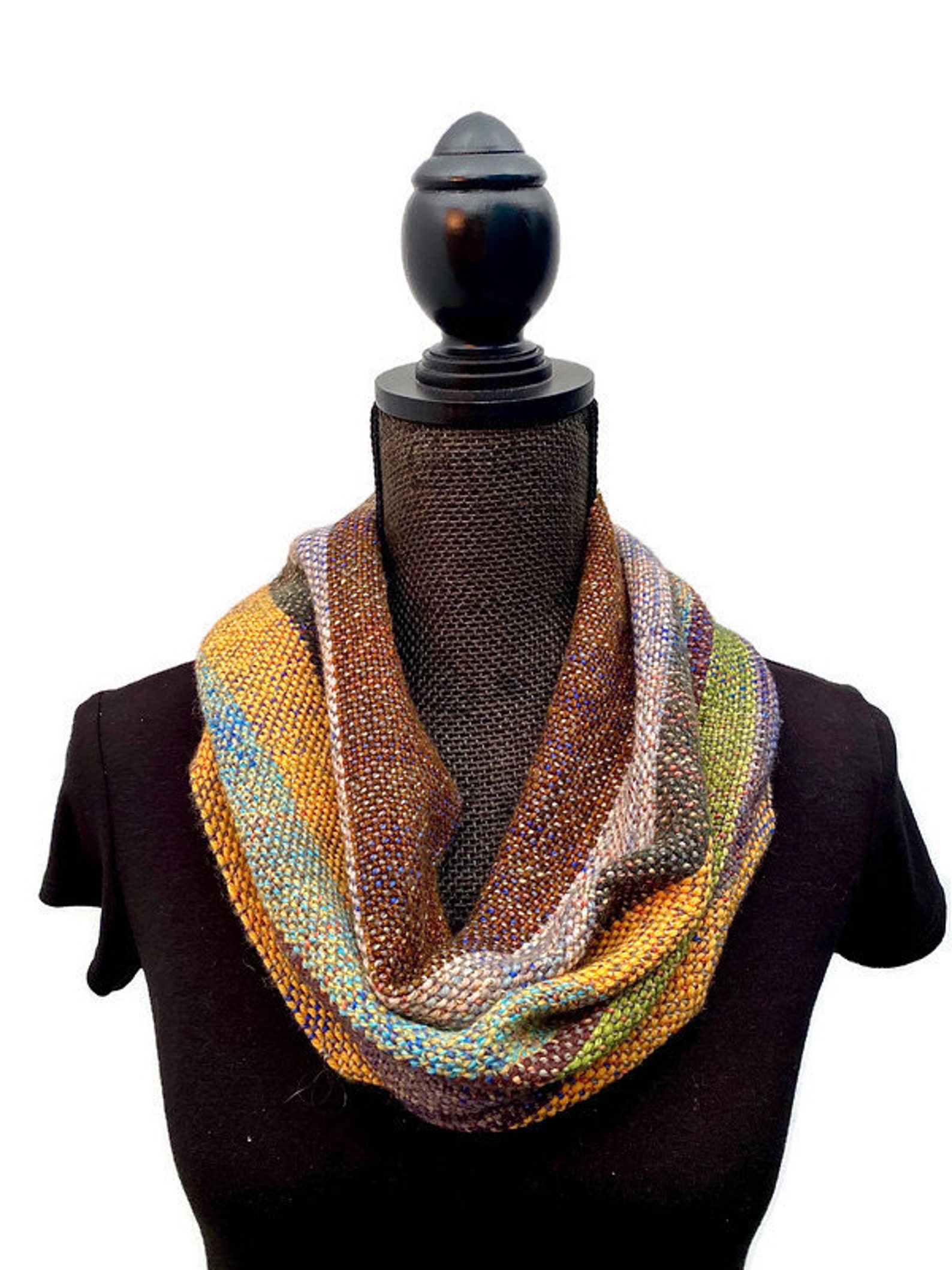 Handwoven Merino Wool Cowl Unisex Multicolor Striped Cowl Snood Scarf ...