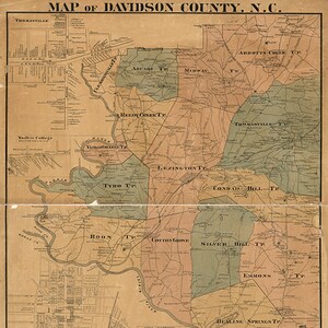 Map of Davidson County, North Carolina NC, 1890. Vintage Home Deco ...