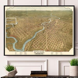 Map of Spokane, Washington, W.A, 1905. Vintage Restoration Hardware ...