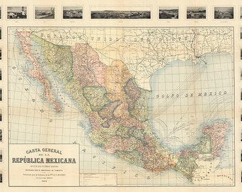 Map of Ciudad de mexico 1890. Vista de Pajaro. Restoration | Etsy