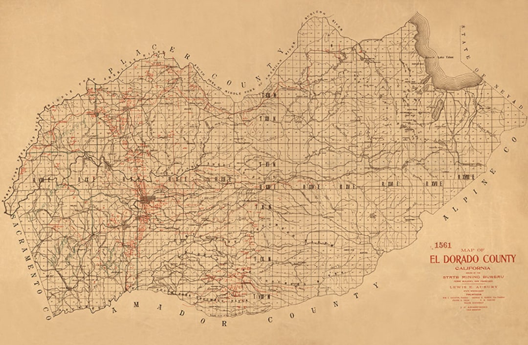 El Dorado County Map, California CA 1909. California State Mining ...