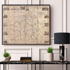 Map of Adams County, Pennsylvania, 1858. Vintage Home Deco Style Old ...