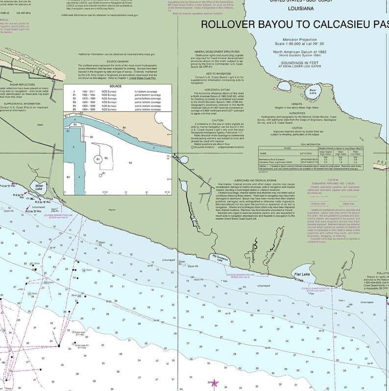 Rollover Bayou to Calcasieu Pass Louisiana Nautical Wall Art ...