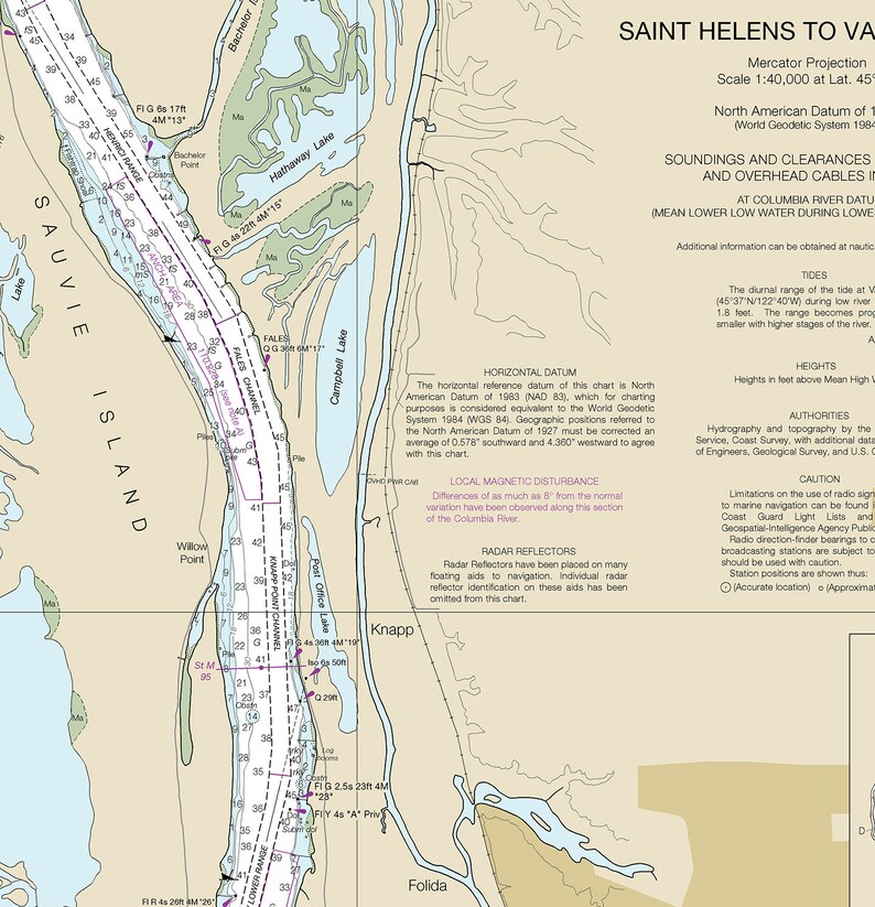 Columbia River Saint Helens to Vancouver – NOAA Nautical Chart 18525 ...