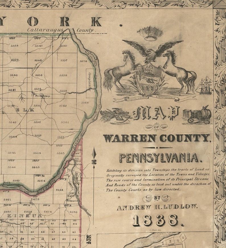 Map of Warren County Pennsylvania. 1838. Vintage Restoration - Etsy