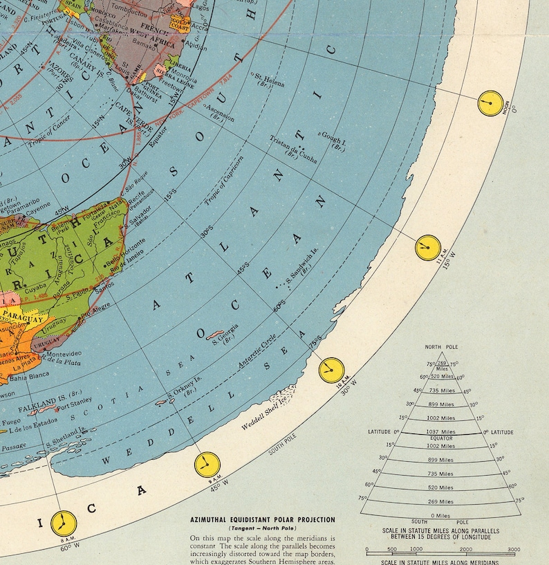 Air Age Map of the World. A Polar Projection Map Print. - Etsy
