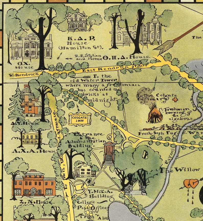 Map of Colgate University. 1927. Vintage Home Deco Style Old | Etsy