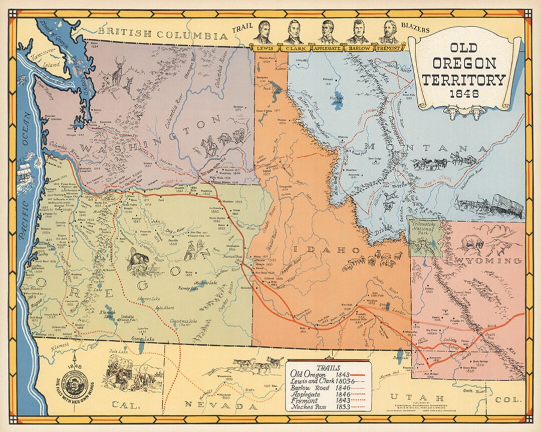 Map of Old Oregon Territory 1848. Vintage Home Deco Style Old Wall ...