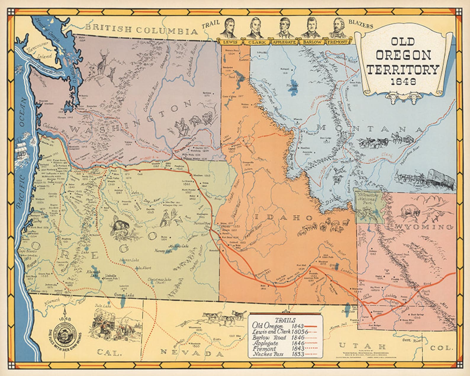 Map of Old Oregon Territory 1848. Vintage Home Deco Style Old - Etsy