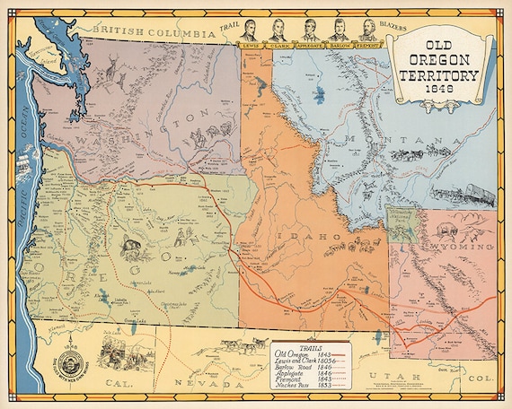Map of Old Oregon Territory 1848. Vintage Home Deco Style Old | Etsy