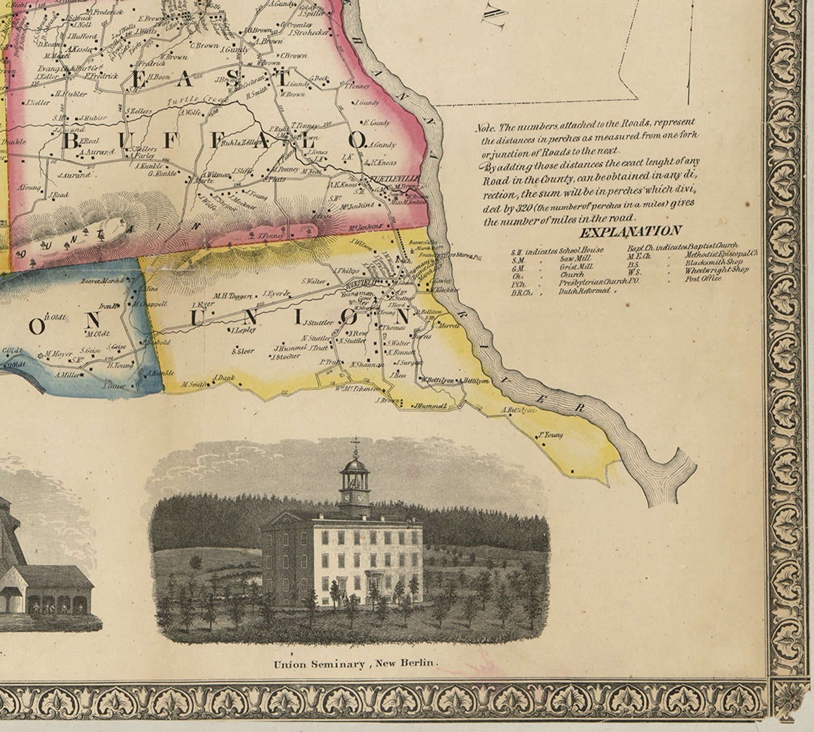 Map of Union County Pennsylvania 1856. Vintage restoration | Etsy