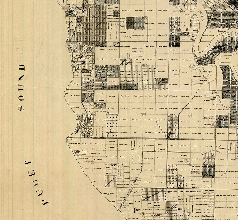 Map of Seattle, Puget Sound, Washington, WT, 1909. Vintage Restoration ...