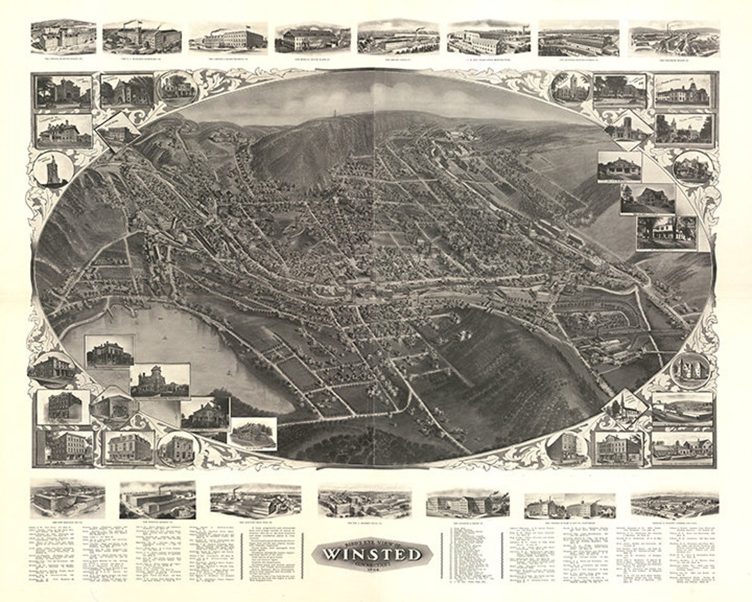 Map of Winsted, Litchfield County, Connecticut CT 1907 Vintage Home ...