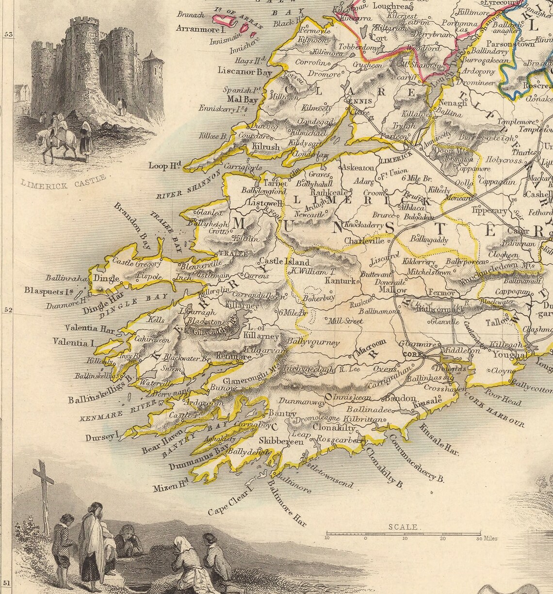Map of Ireland, 1851. Vintage Home Deco Style Old Wall Reproduction Map ...