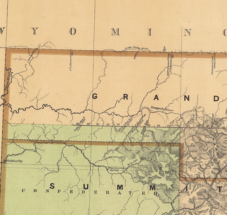 Map of Colorado 1876. Vintage Restoration Hardware Home Deco | Etsy