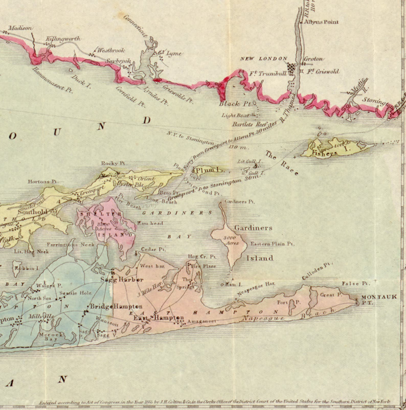 Long Island Travellers vintage map New York NY 1857. | Etsy