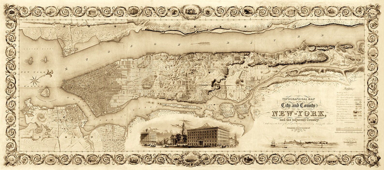 Vintage Manhattan New York City Map Old Antique Restoration | Etsy