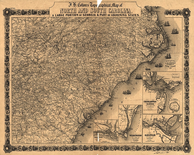 Map of North and South Carolina NC and SD 1861. Vintage | Etsy