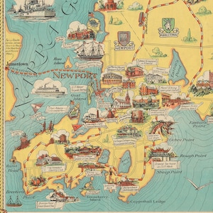 Map of Mount Hope Bridge, Bristol, Rhode Island R.I. Vintage ...