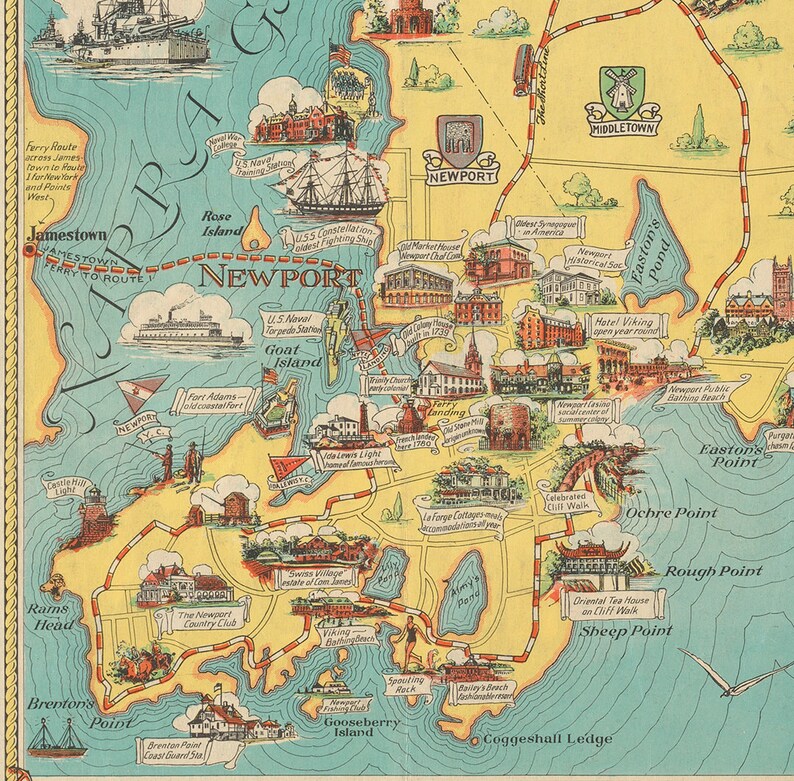 Map of Mount Hope Bridge, Bristol, Rhode Island R.I. Vintage ...