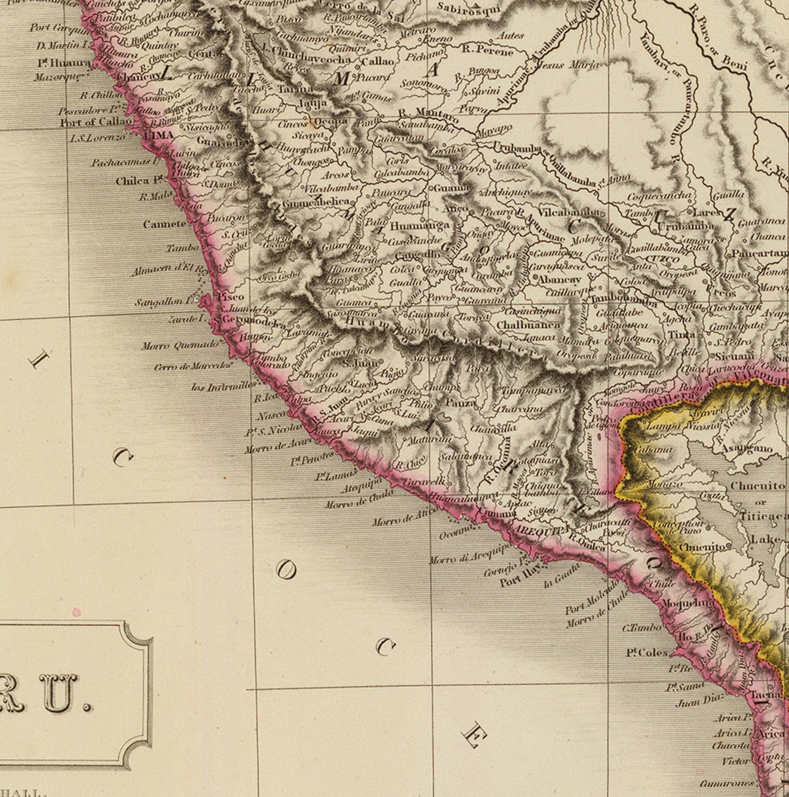 Map of Peru Covers Also Parts of Brazil Bolivia and Chile. | Etsy