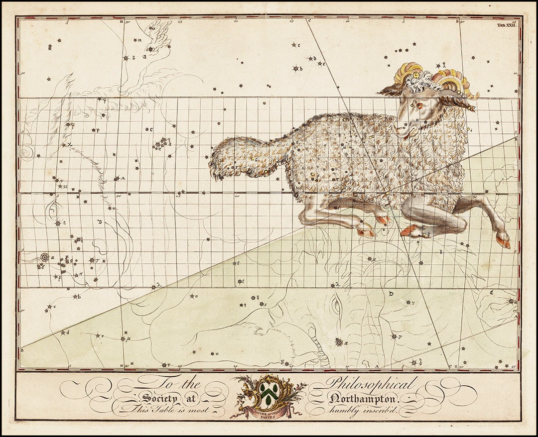Chart of Aries. Zodiac Star Constellation Sign. Home Deco Style Old ...