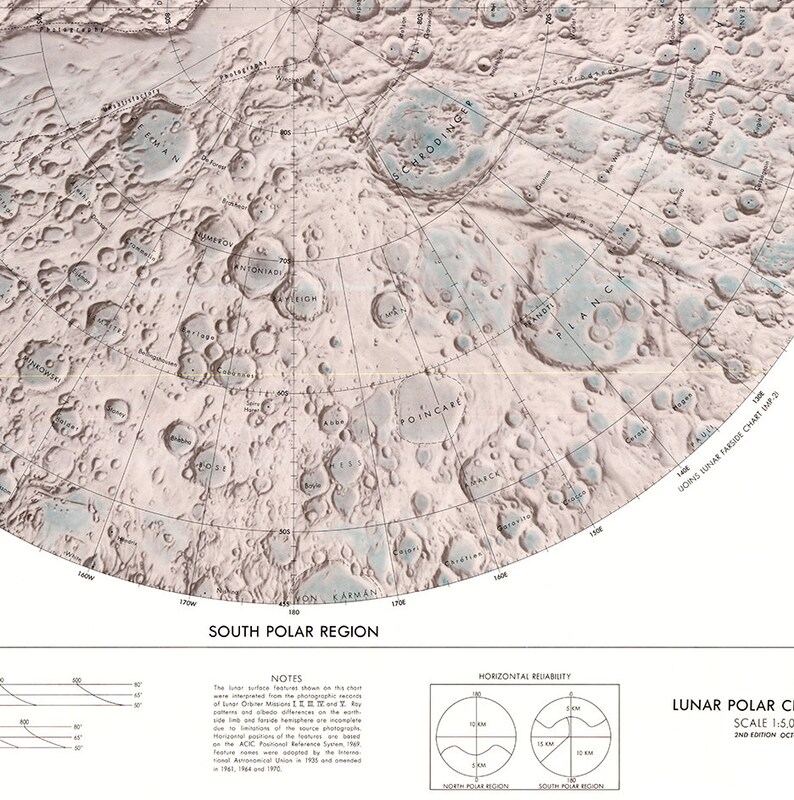 NASA Lunar Polar Chart / Map. Restoration Hardware Home Deco - Etsy