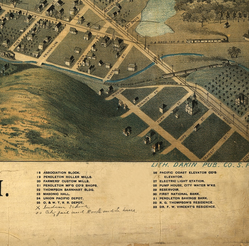 Map of Pendleton, Umatilla Co., Oregon 1890. Restoration Hardware Home ...