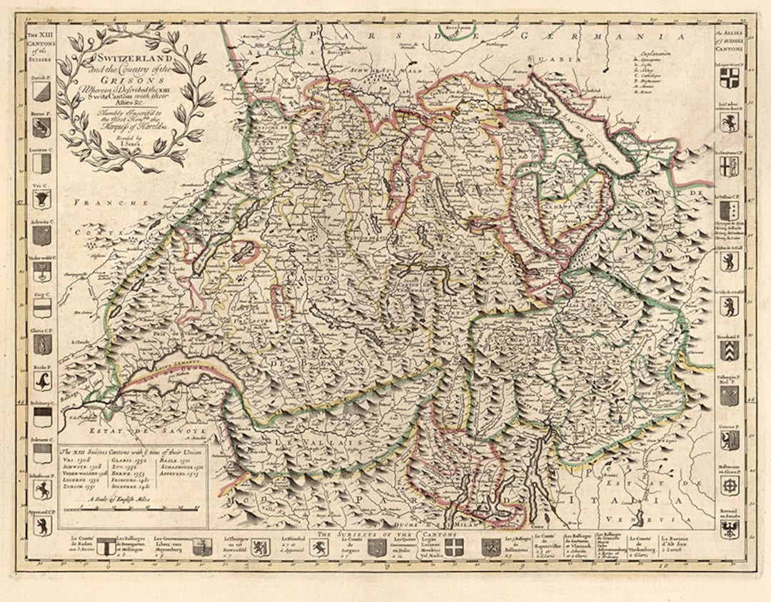 Map of Switzerland and Grisons (graubünden), 1721 : Wherein is ...
