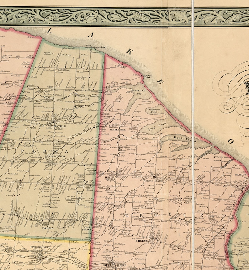 Map of Monroe County New York NY 1852 Restoration Hardware | Etsy