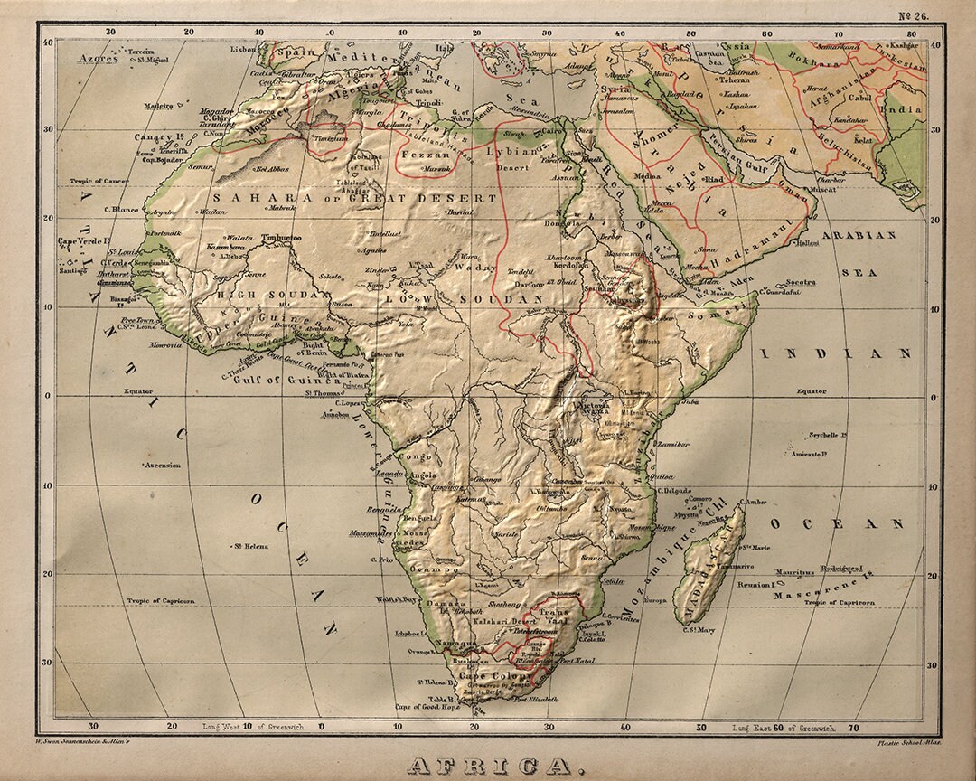 Map of Africa, 1880. Vintage Home Deco Style Old Wall Reproduction Map ...