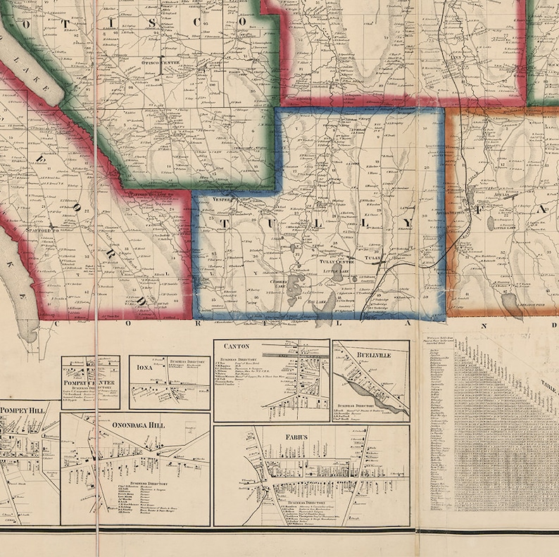 Map of Onondaga County, New York, NY. 1859 With Homeowner Names Vintage ...