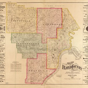 Map of Floyd County, Indiana. 1882. Vintage Restoration Hardware Home ...