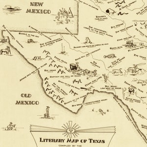 Literary Map of Texas. Home Deco Style Old Reproduction. - Etsy