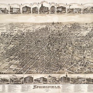 Map of Springfield, Clark Co., Ohio OH 1884. Vintage Restoration ...