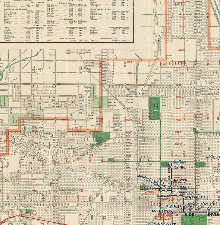 Map Of Chicago, Illinois, IL And Their Transit System In 1926. Vintage ...