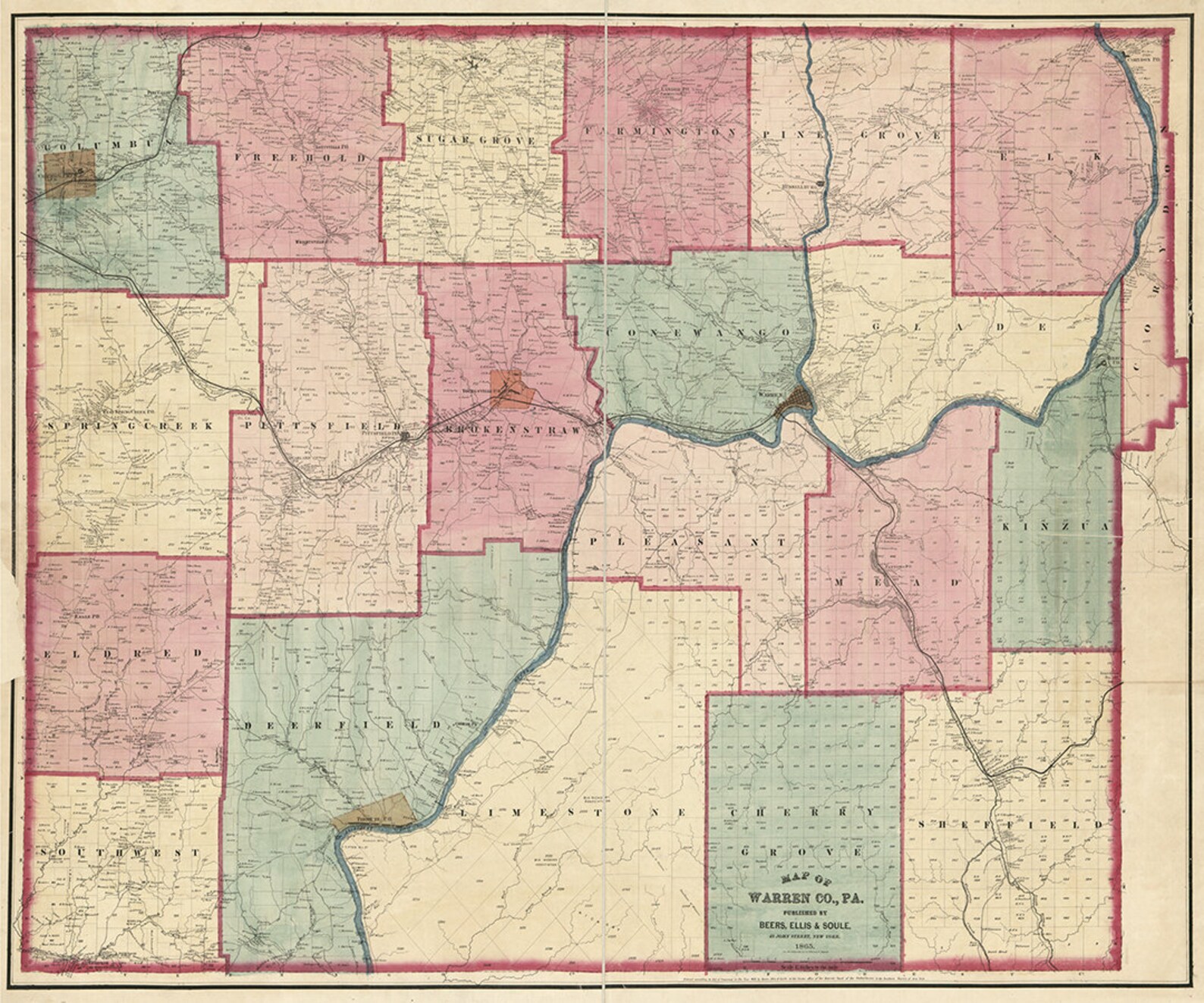 Map of Warren County Pennsylvania. 1865. Vintage Restoration - Etsy