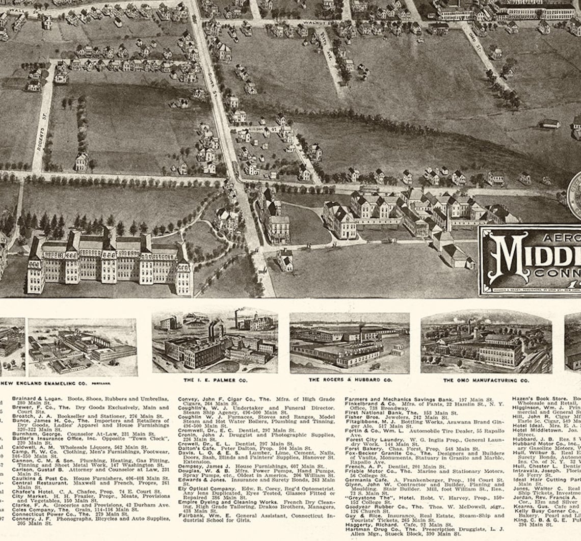 Aerial Views Map of Middletown Connecticut Conn. 1915. | Etsy
