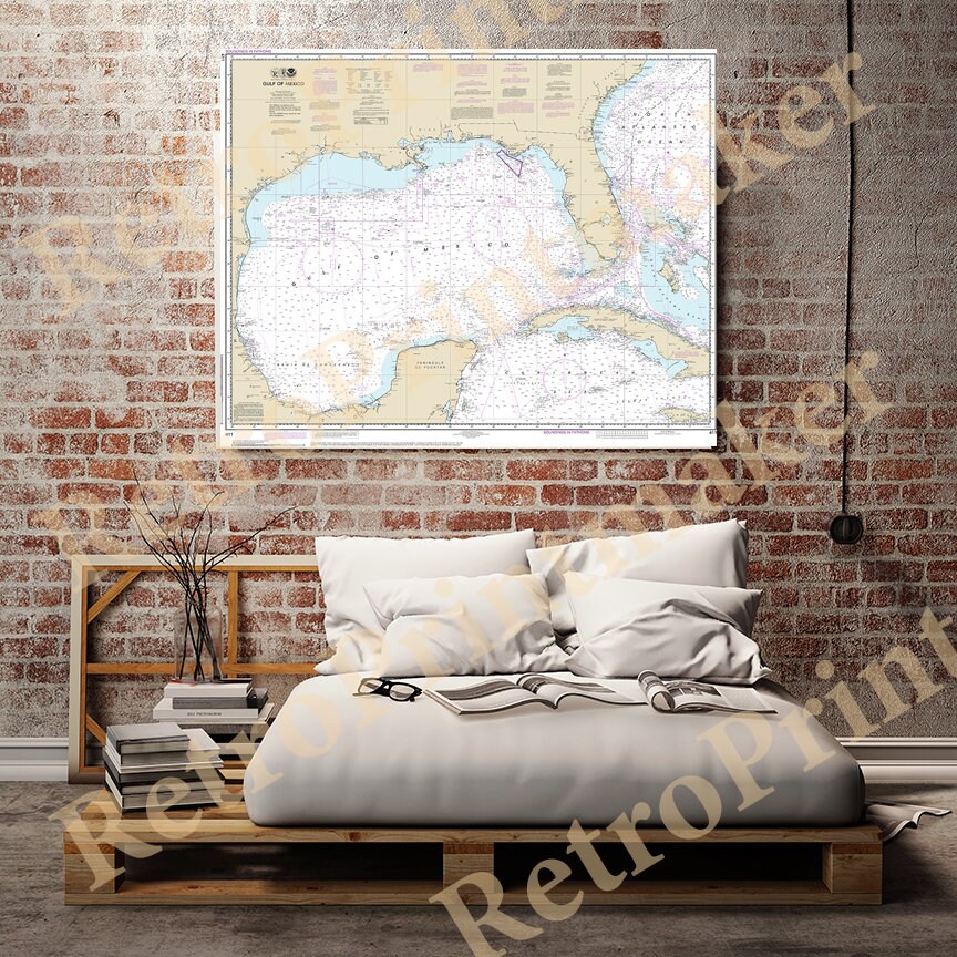 Nautical Chart of Gulf of Mexico. Vintage Home Deco Style Old | Etsy