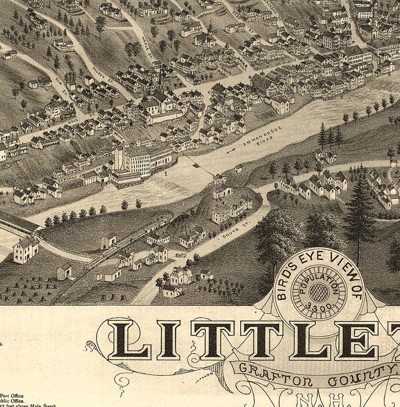 Map of Littleton, Grafton County, New Hampshire NH 1883. Bird's Eye ...