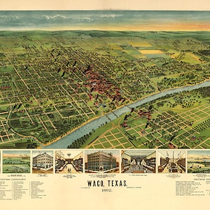 Map of Waco, Texas, County Seat of Mclennan Cy. 1886. Vintage Home Deco ...
